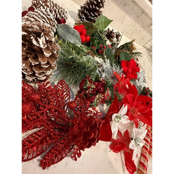 Holiday | Christmas Decor Set Pine Cones Poinsettias Holly Berries ...
